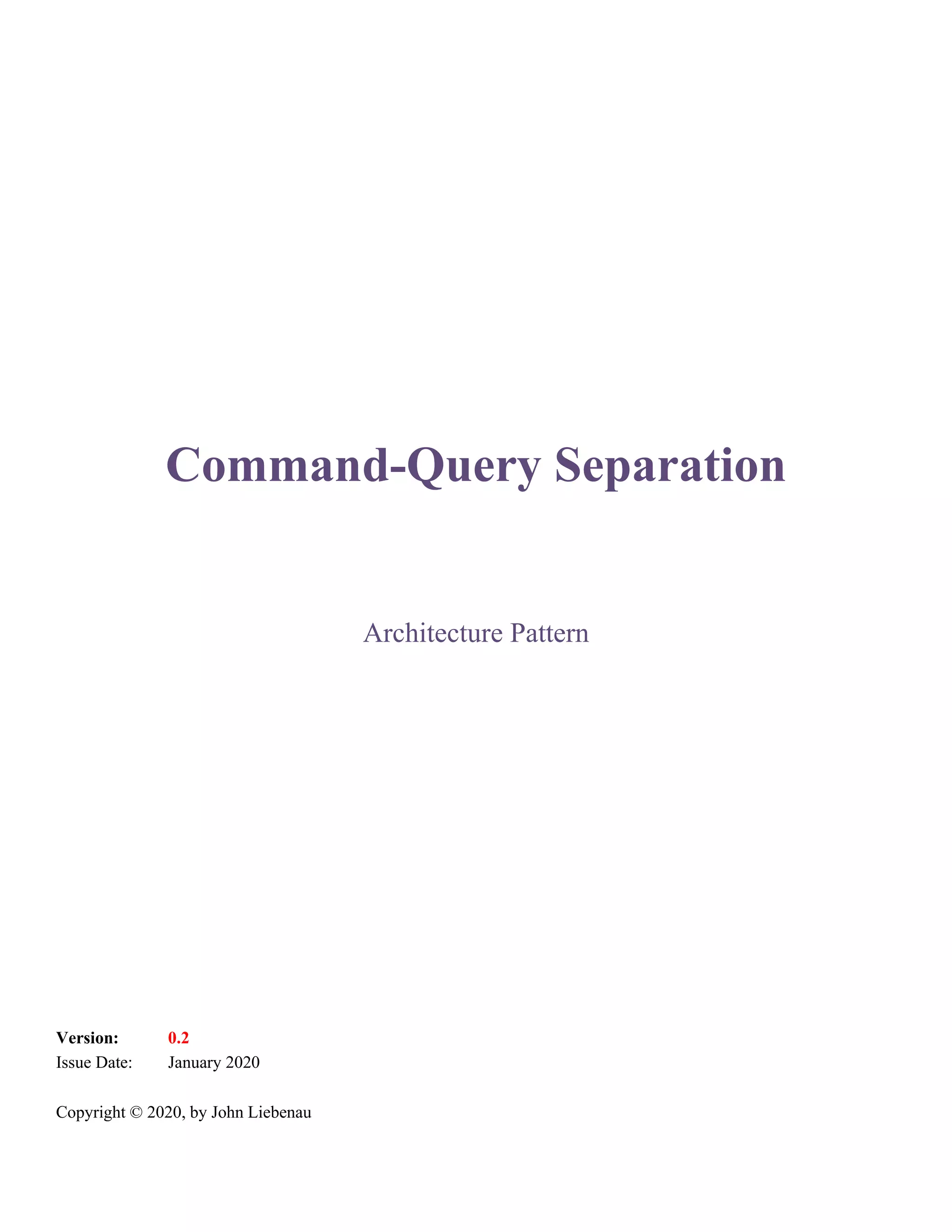 Command Query Separation: Architecture Pattern | PDF