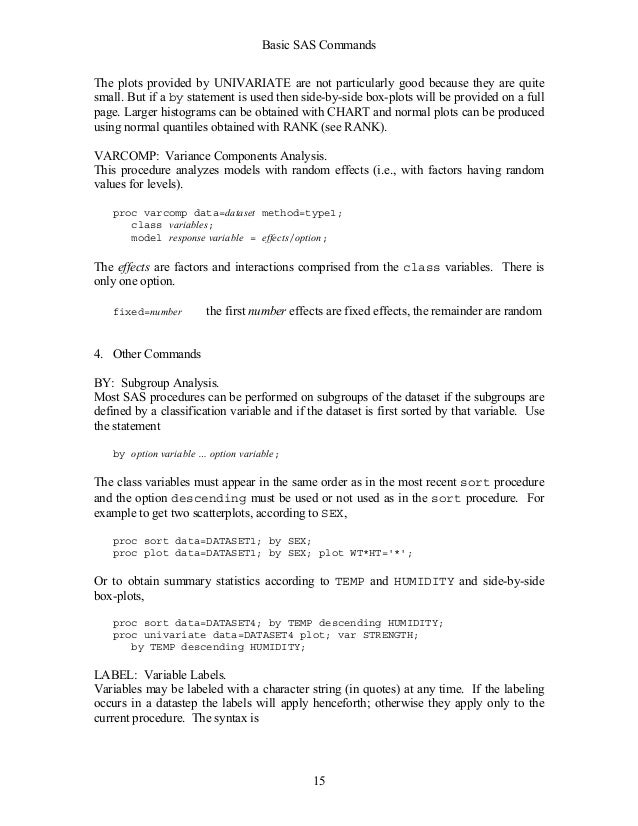 SAS Commands