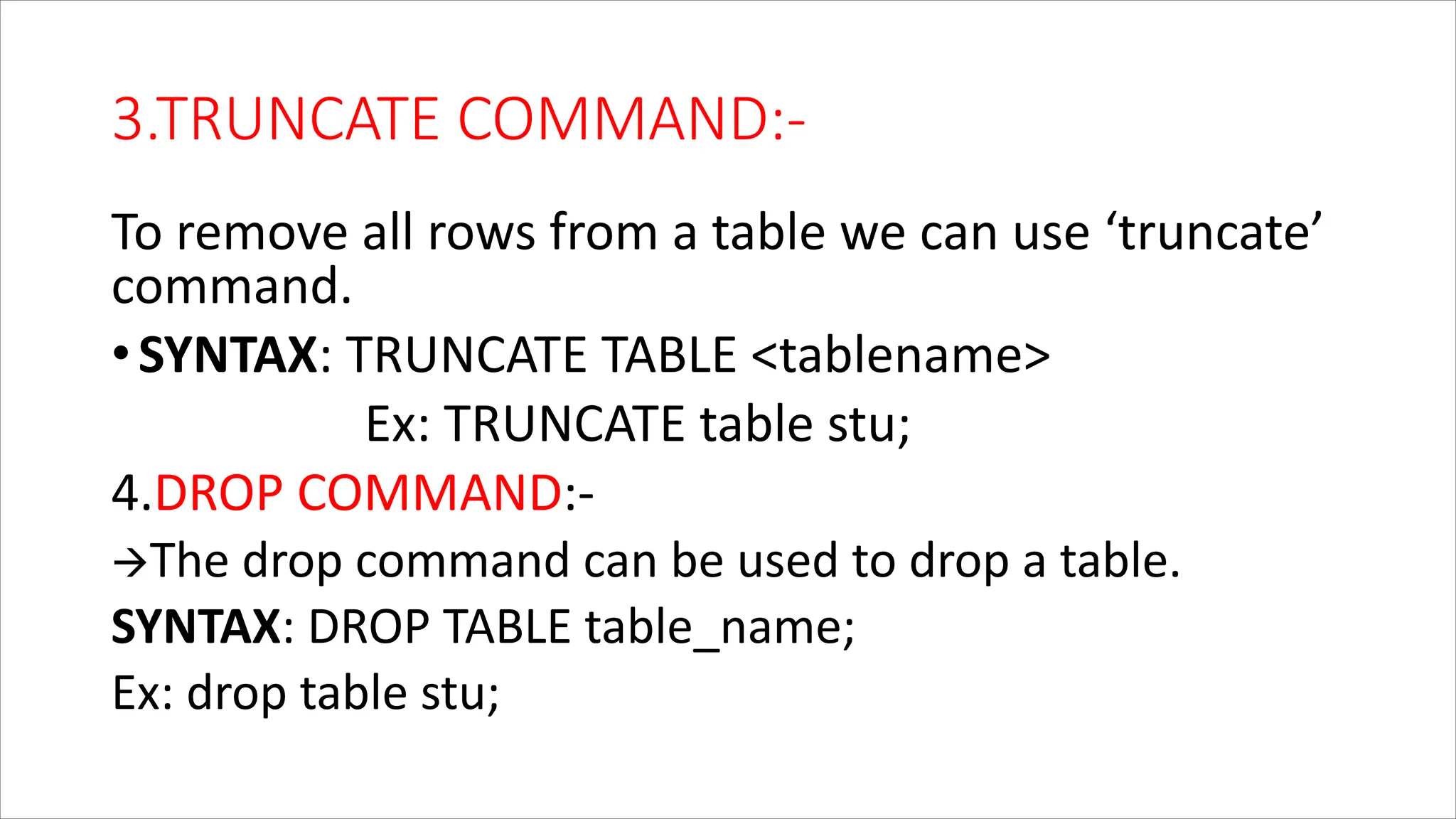 sql all type of commands in this power point presentation | PDF