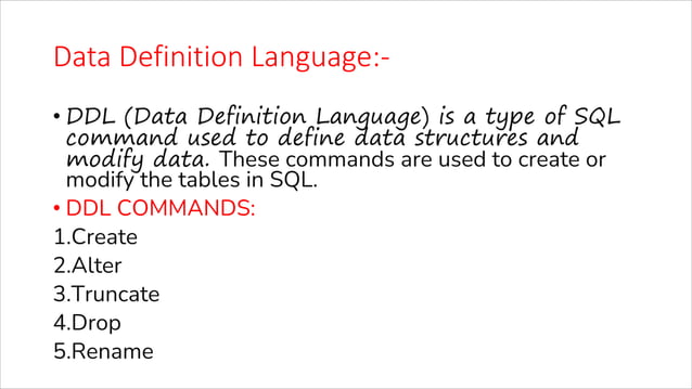 sql all type of commands in this power point presentation | PDF