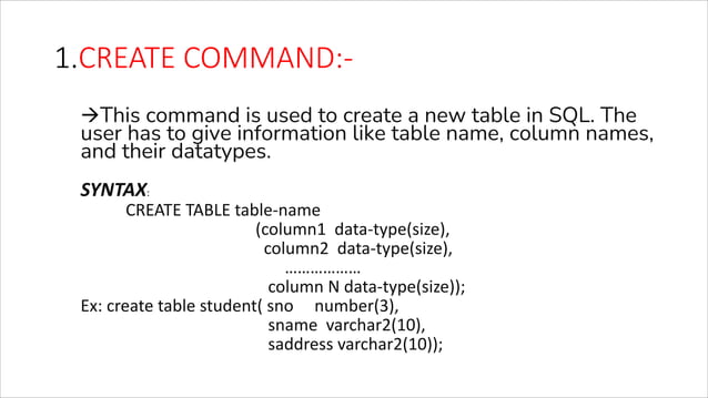sql all type of commands in this power point presentation | PDF