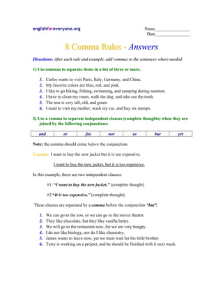 Commas - Answers | PDF