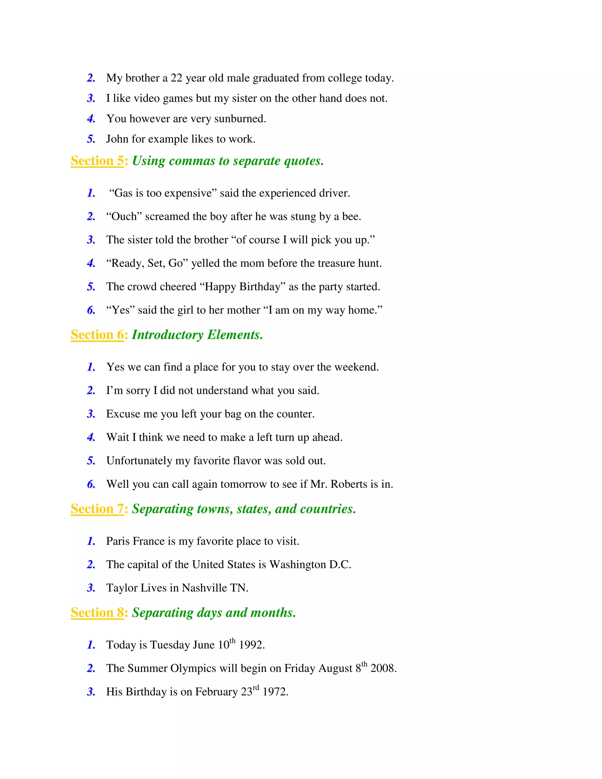Commas practice quiz | PDF