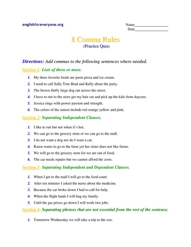 Commas practice quiz | PDF