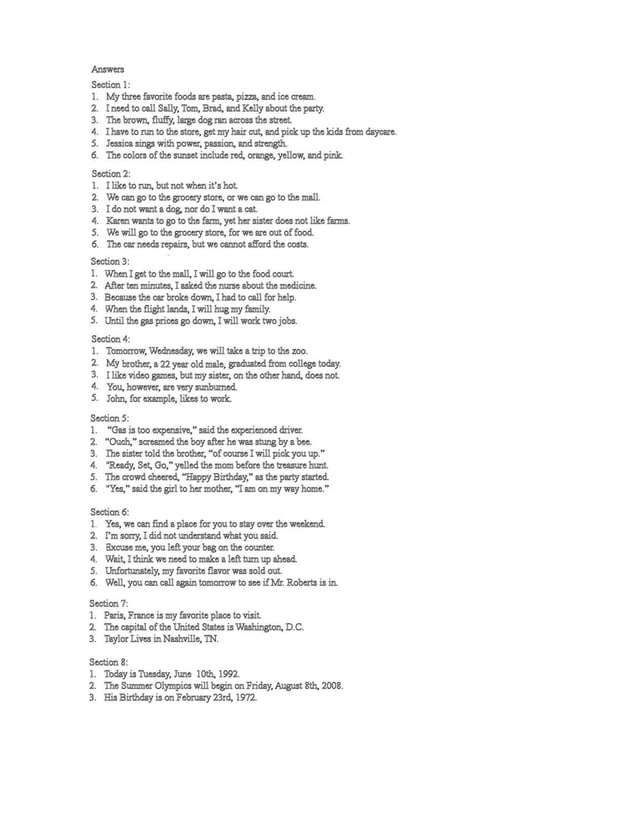 Commas practice quiz | PDF