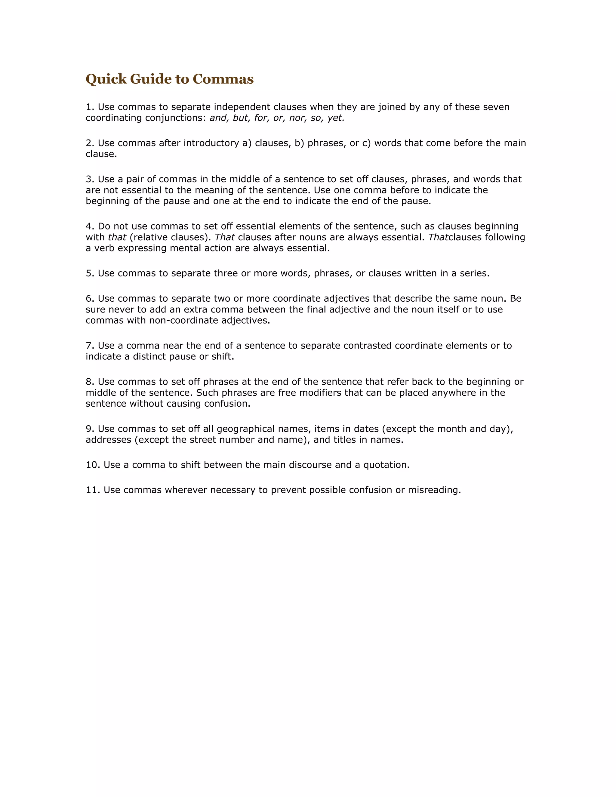 Comma use 15 rules and quick rules | PDF