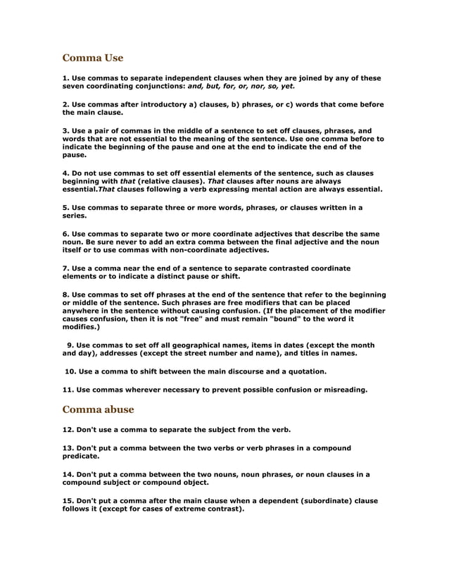Comma use 15 rules and quick rules | PDF