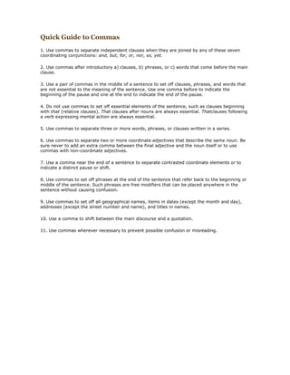 Comma use 15 rules and quick rules | PDF