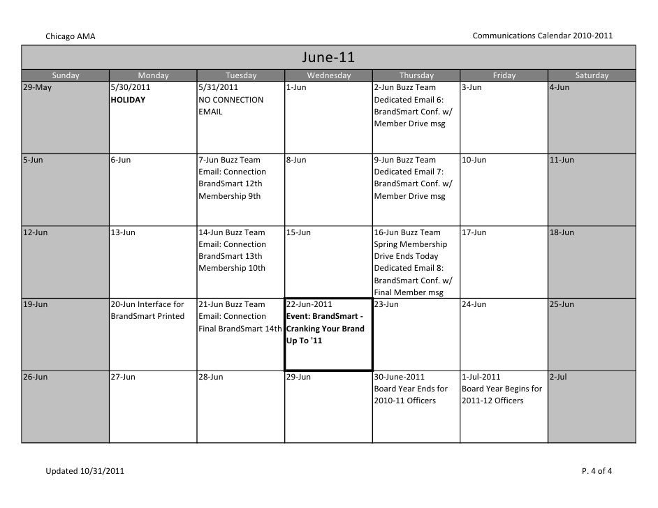Communications Calendar 2011 Spring