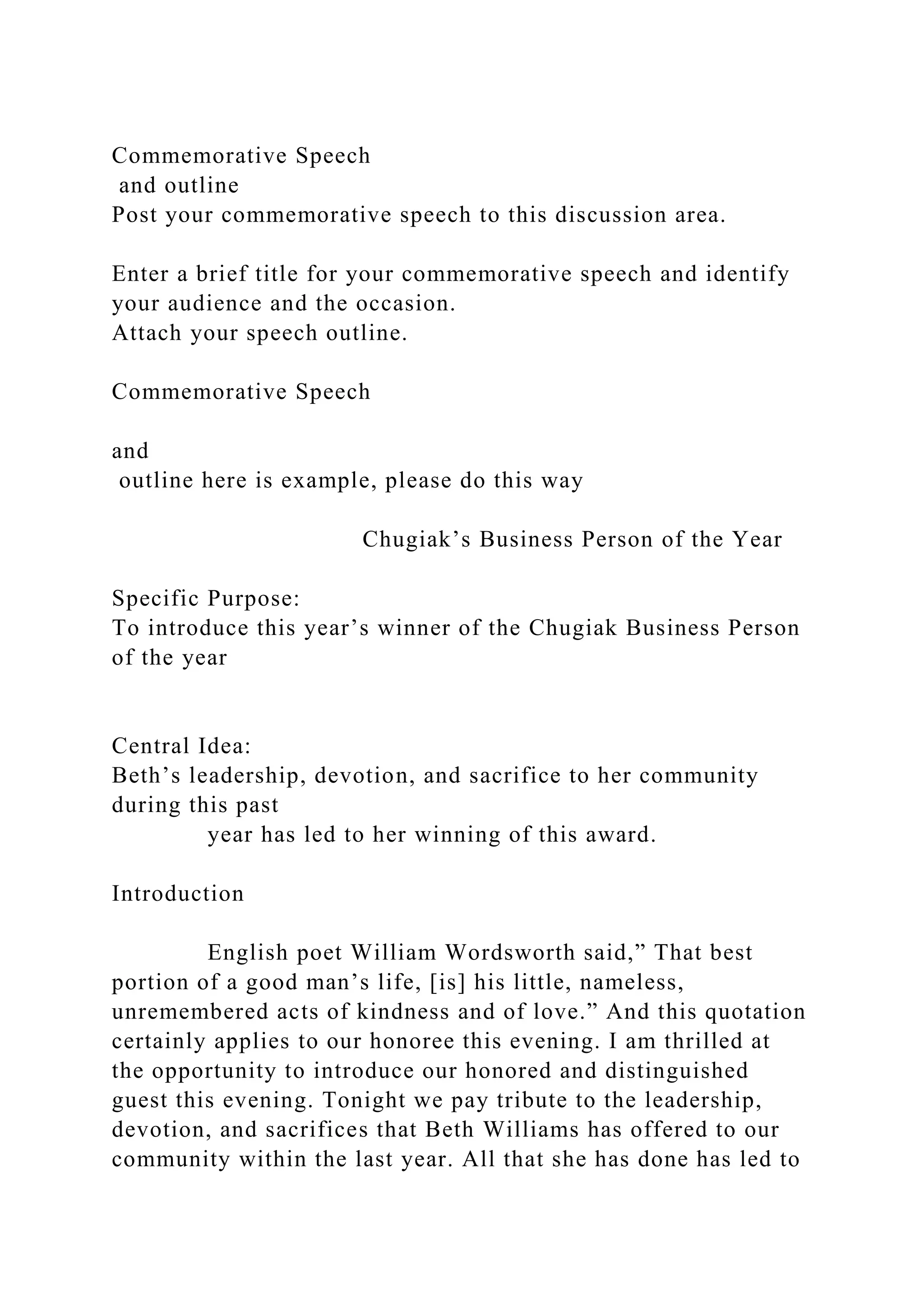 Commemorative Speech and outline Post your commemorative speech .docx