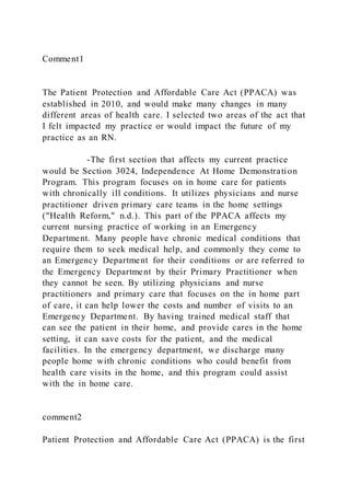Comment1The Patient Protection and Affordable Care Act (PPACA) | PDF