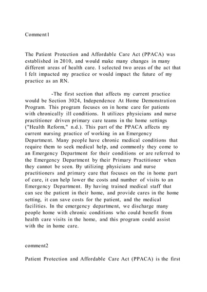 Comment1The Patient Protection and Affordable Care Act (PPACA) | PDF