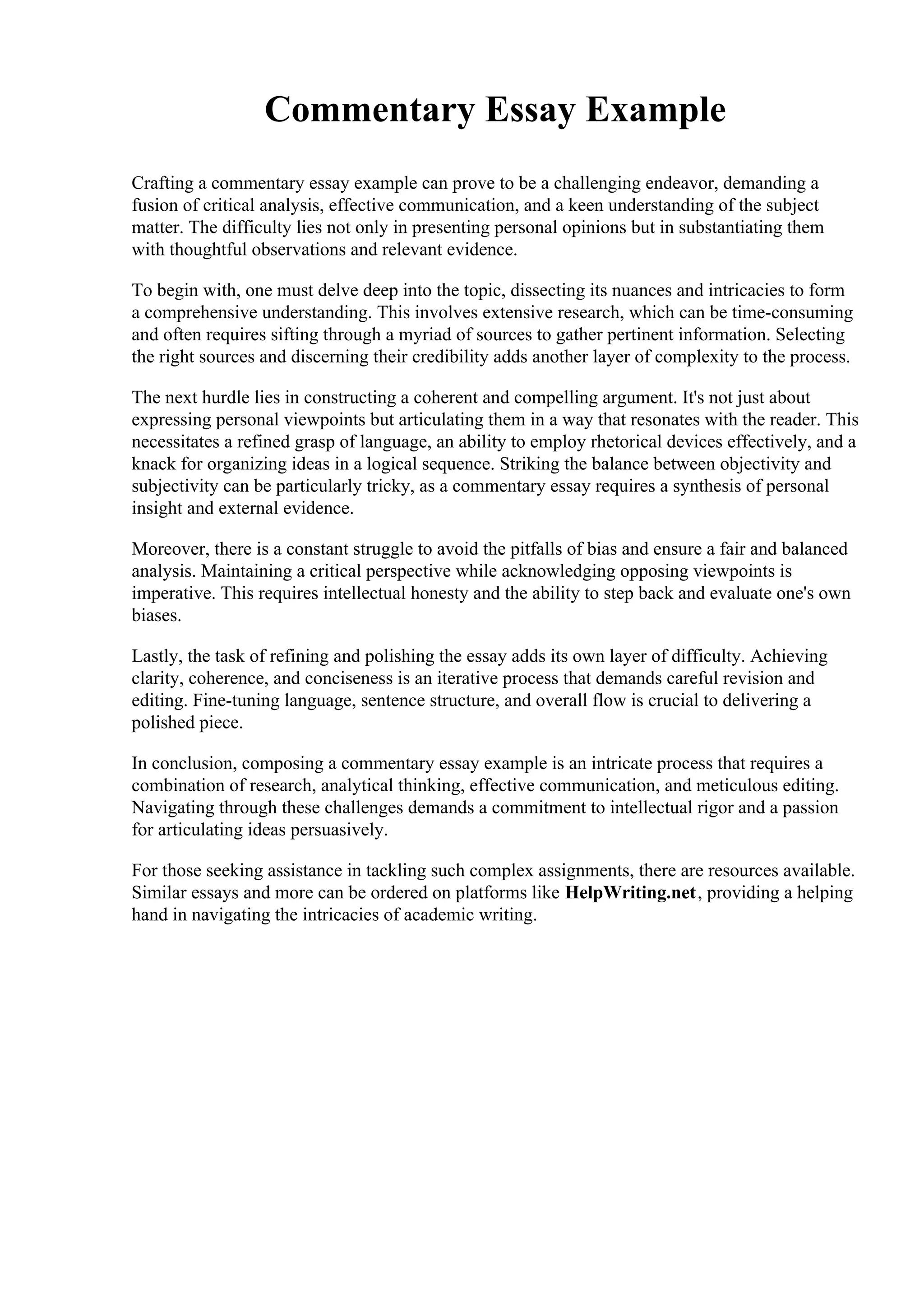 Commentary Essay Example. Elmira College | PDF | Homework and Study ...