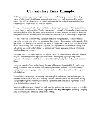Commentary Essay Example. 10 Easy Steps: How to Write a Commentary on ...