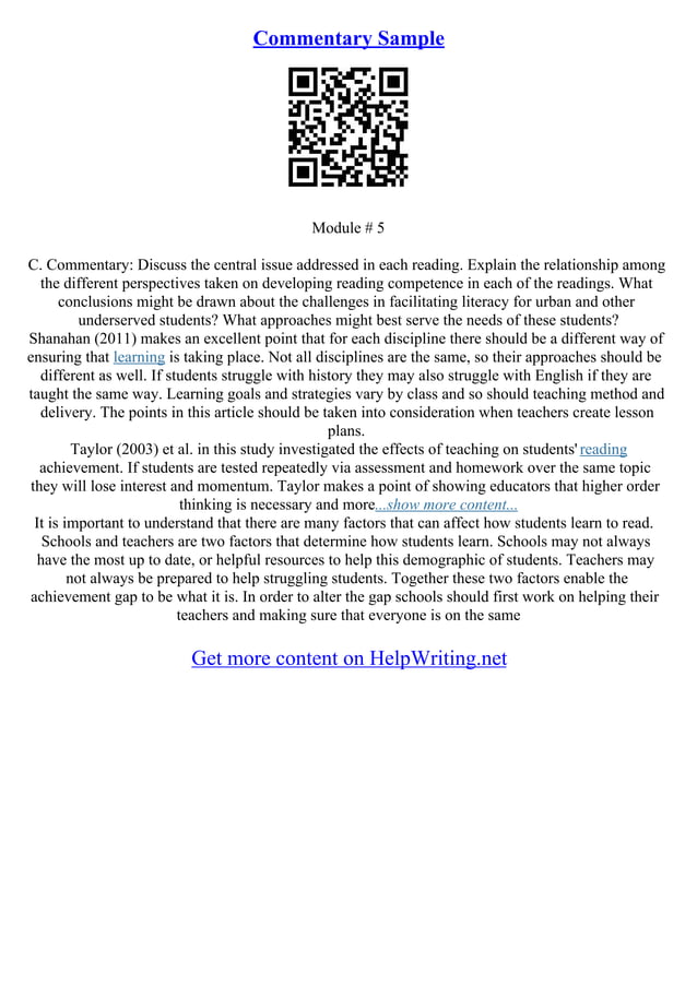 Commentary Essay Examples | PDF