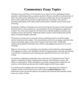 Commentary Essay Topics | PDF