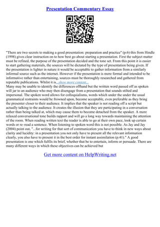 Commentary Examples In Essays | PDF