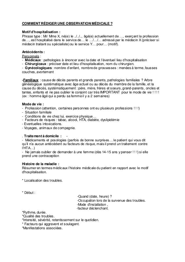 Comment rédiger une observation médicale