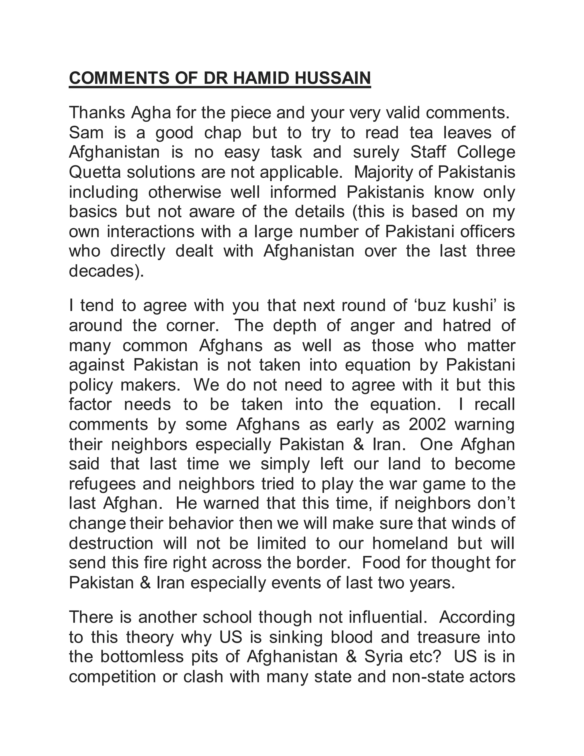 DR HAMID HUSSAIN ON AFGHAN PEACE | DOCX