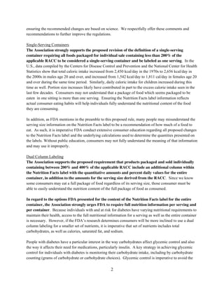 ADA Comments to FDA about Serving Size Rule - (DHF highlights) | PDF