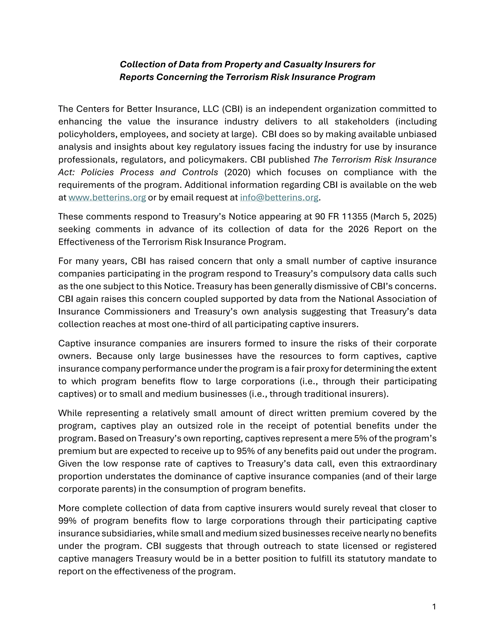 Terrorism Risk Insurance Program 2025 Data Call | PDF