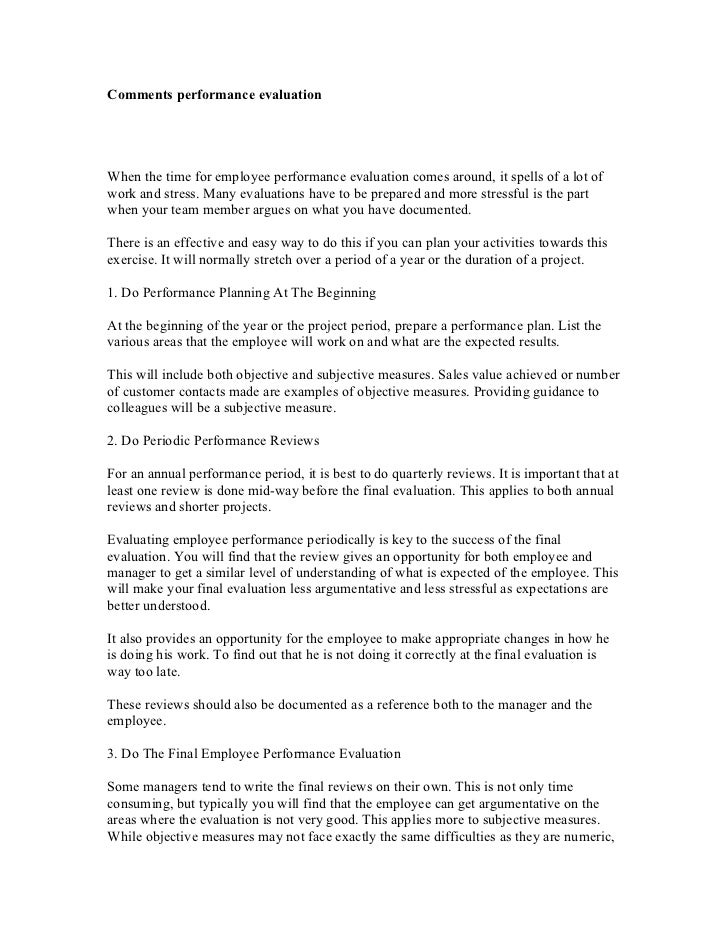 Comments Performance Evaluation Comments Performance Evaluation
