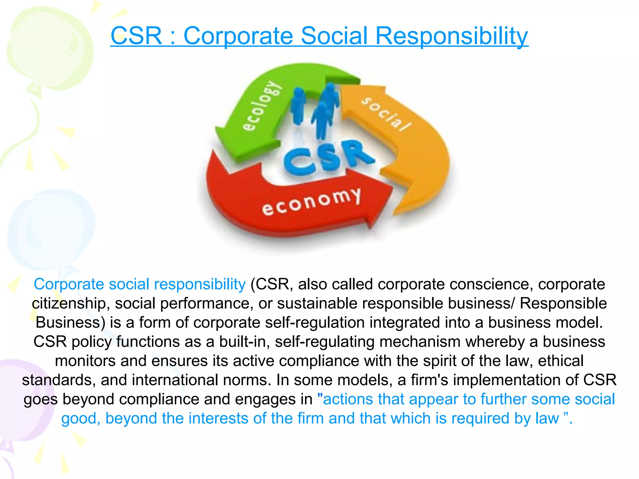 Corporate Social Responsibility (CSR) Commerce Project | PPT