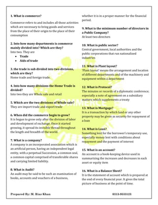 Commerce interview questions and answers by m riaz khan | PDF