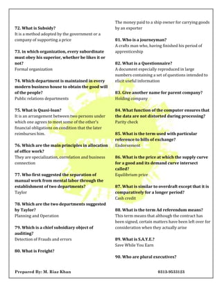 Commerce interview questions and answers by m riaz khan | PDF
