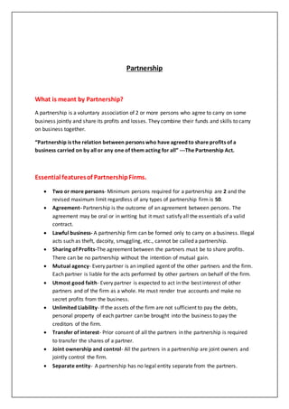 Partnership and Formation of a Partnership Deed | DOCX