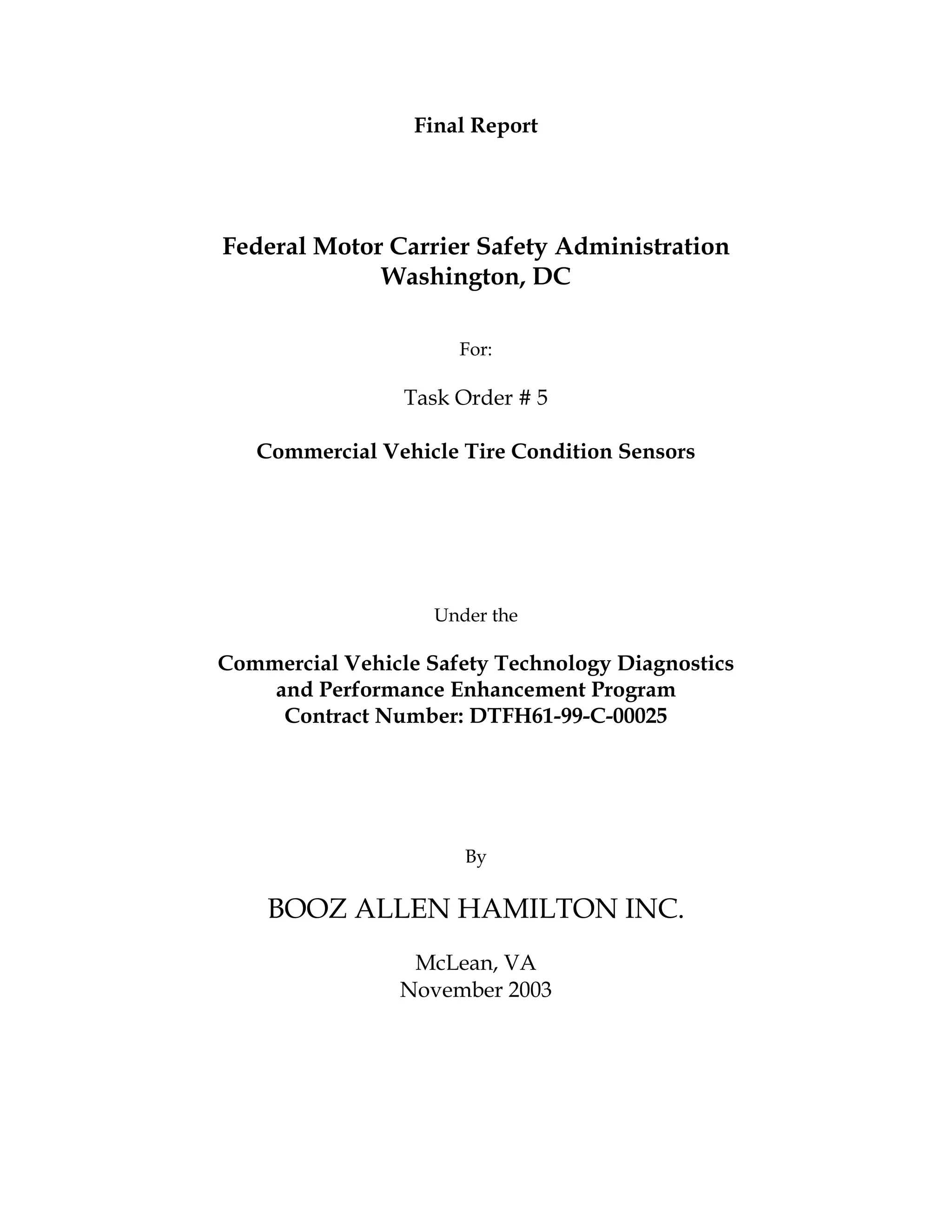 Final Report - Commercial Vehicle Tire Condition Sensors | PDF