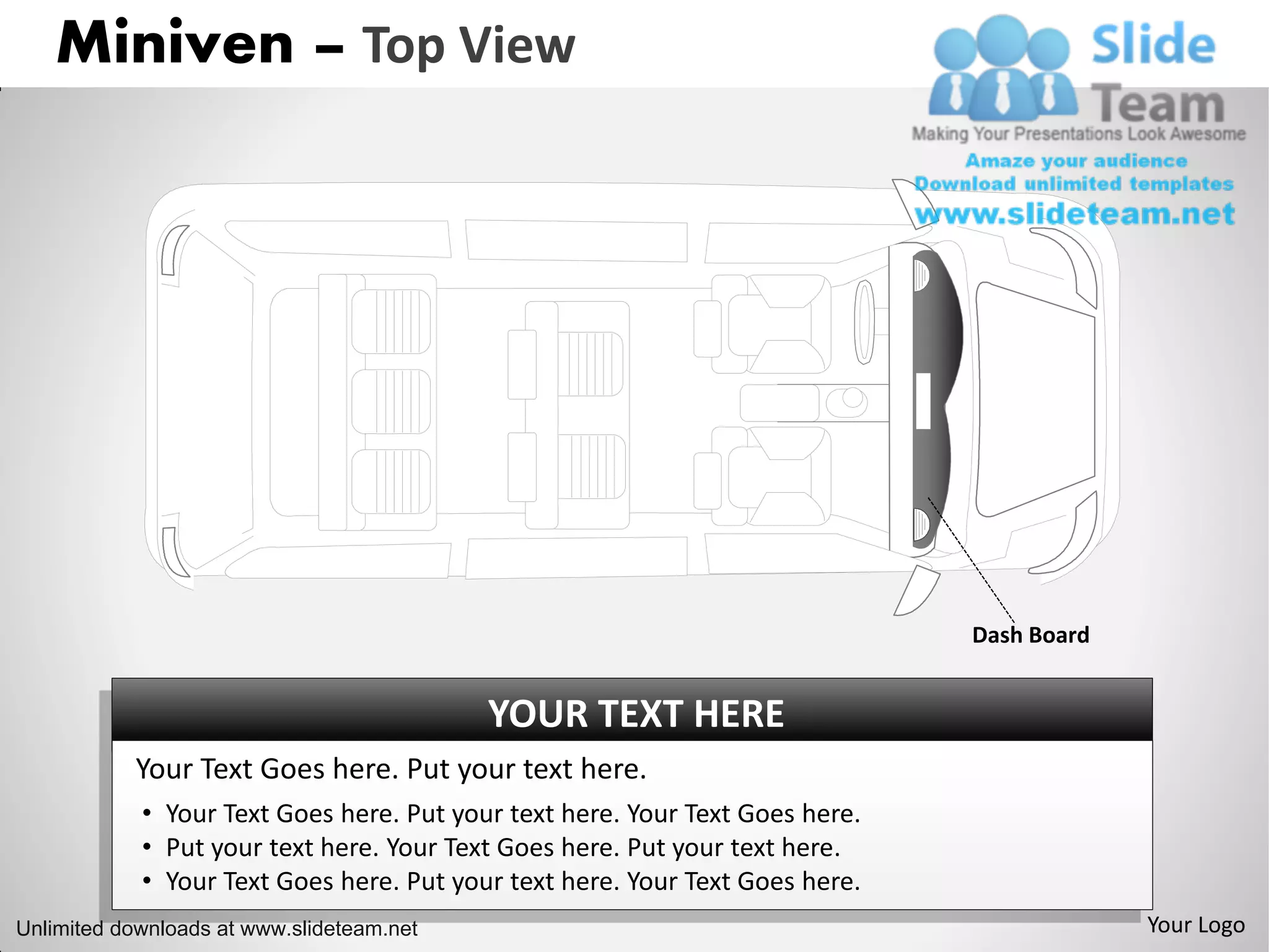 Commercial blue minivan top view power point slides and ppt diagram ...