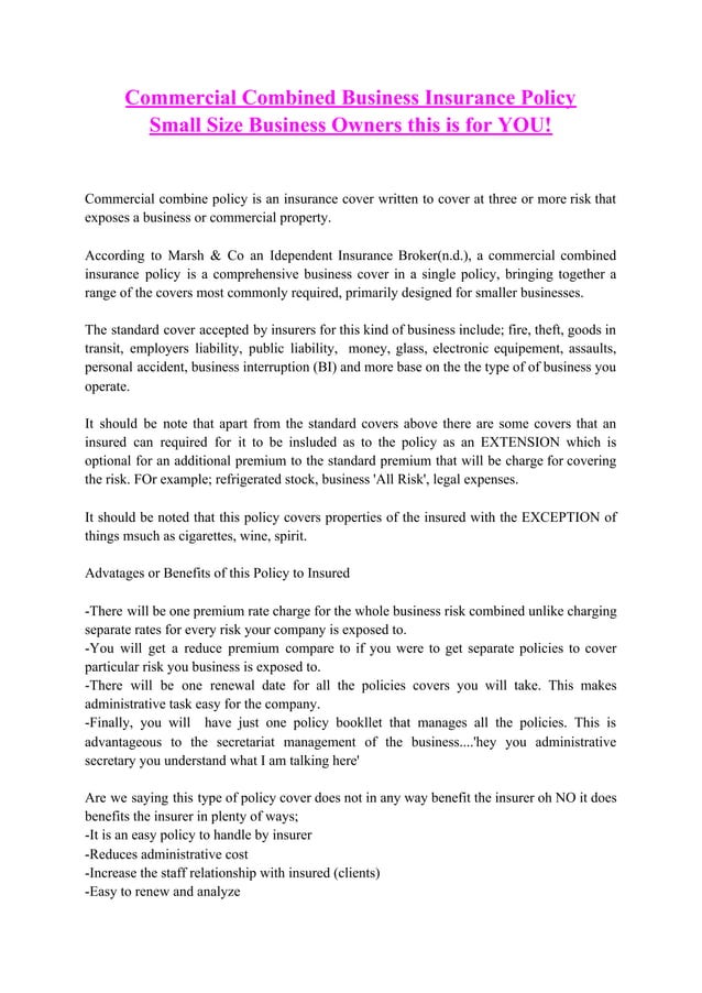 Commercial combined Insurance Policy | PDF