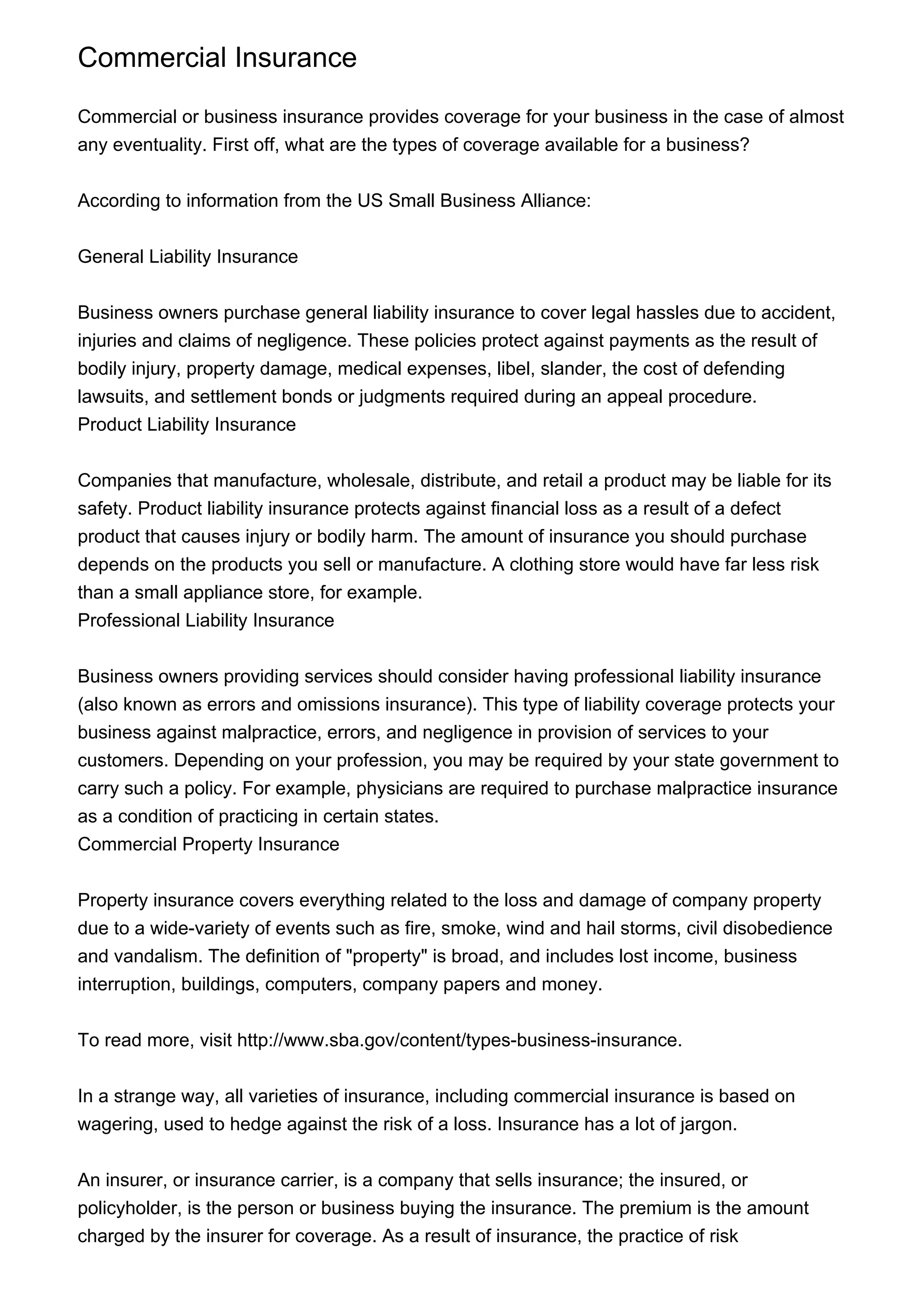 Commercial Insurance | PDF