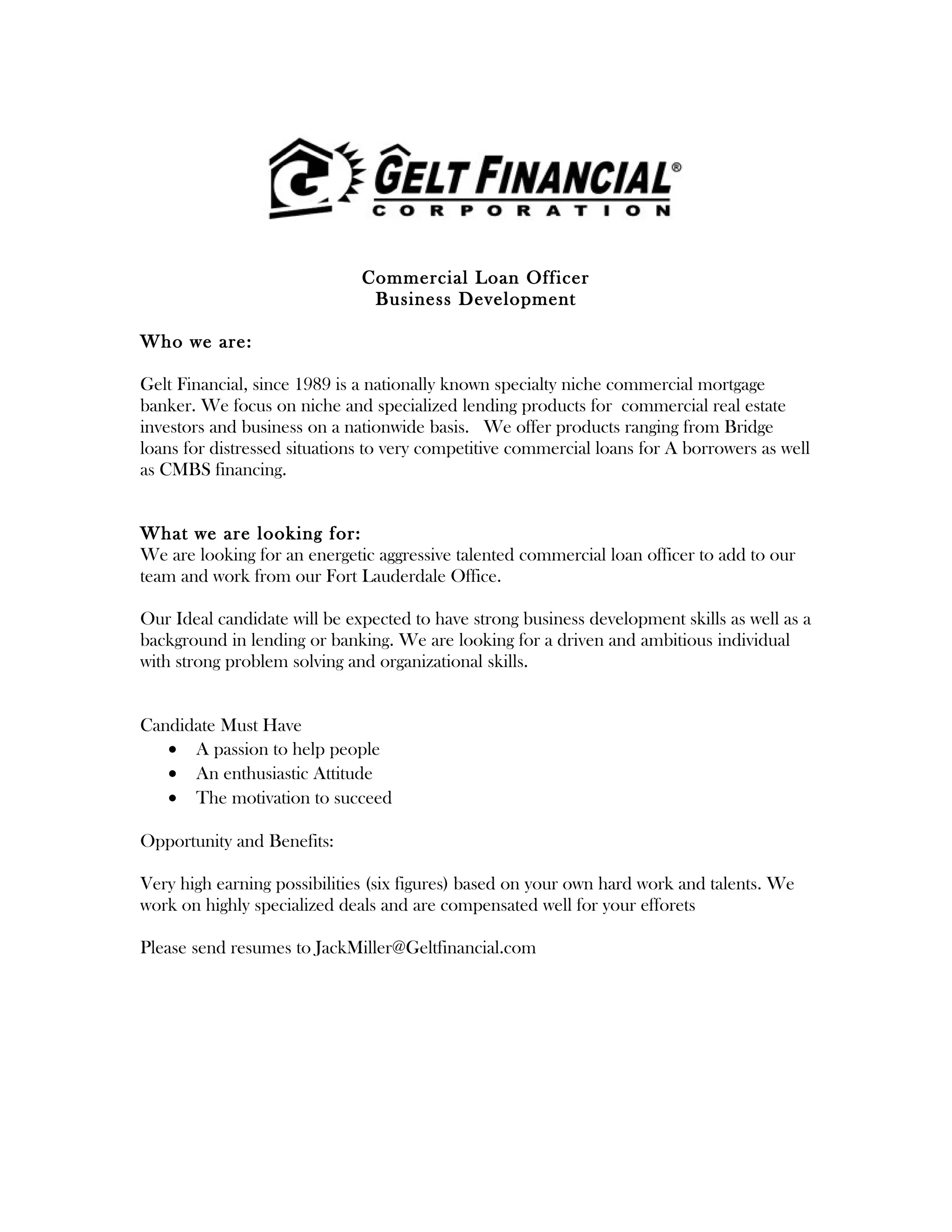 Commercial Loan Officer/ Business Developement | PDF