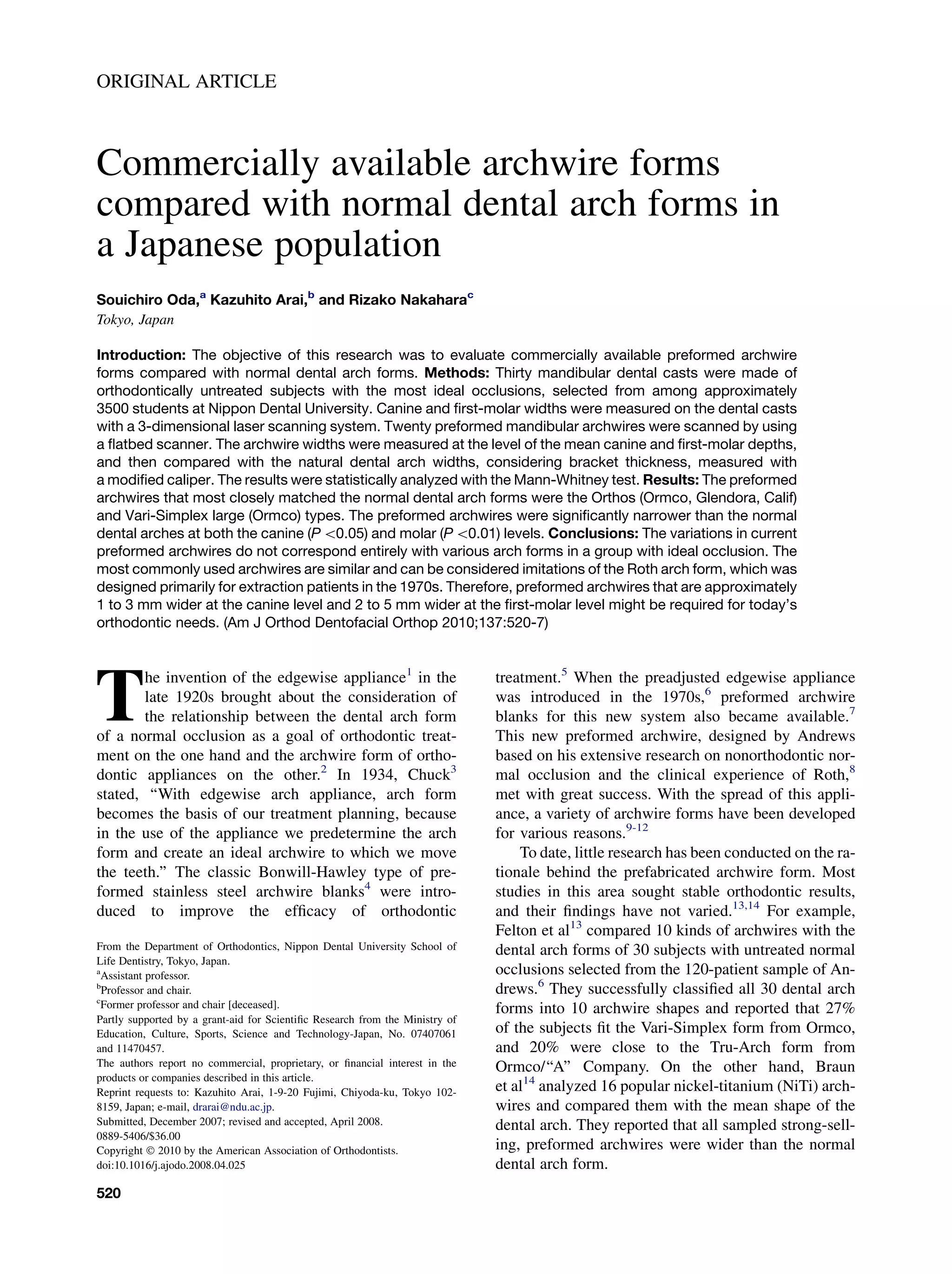 Commercially available archwire forms compared with normal dental arch ...
