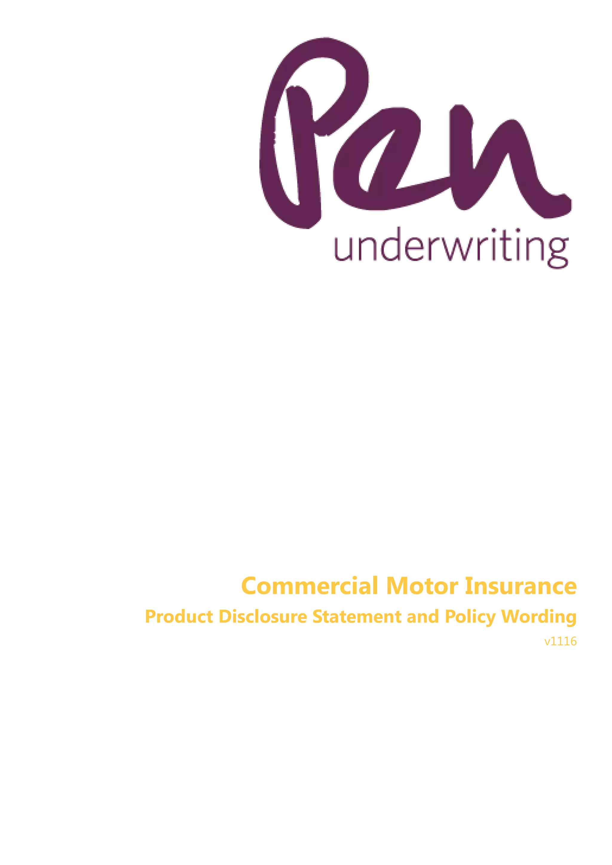 Pen Underwriting Commercial Motor Insurance PDS | PDF