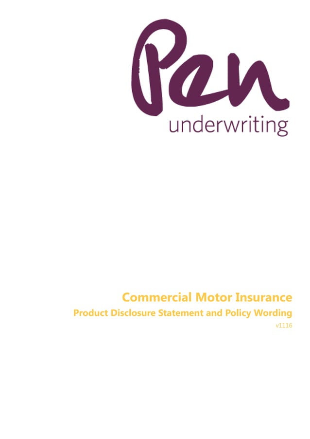Pen Underwriting Commercial Motor Insurance PDS | PDF | Motor Insurance ...