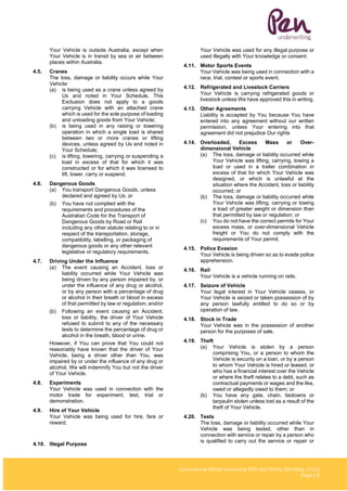 Pen Underwriting Commercial Motor Insurance PDS | PDF