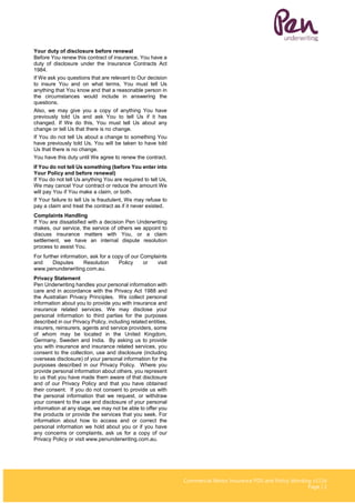 Pen Underwriting Commercial Motor Insurance PDS | PDF