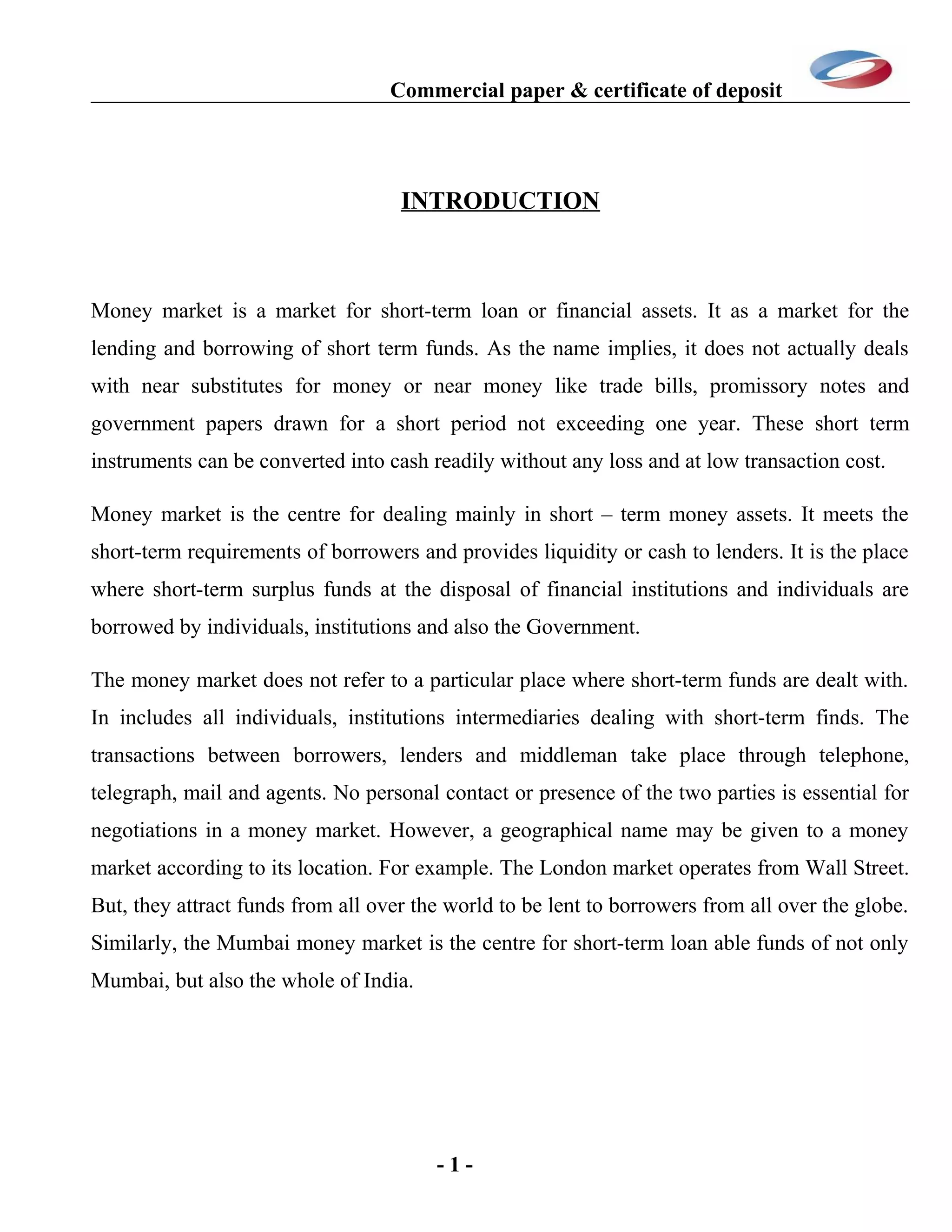 Commercial papers and certificate of deposit | DOC