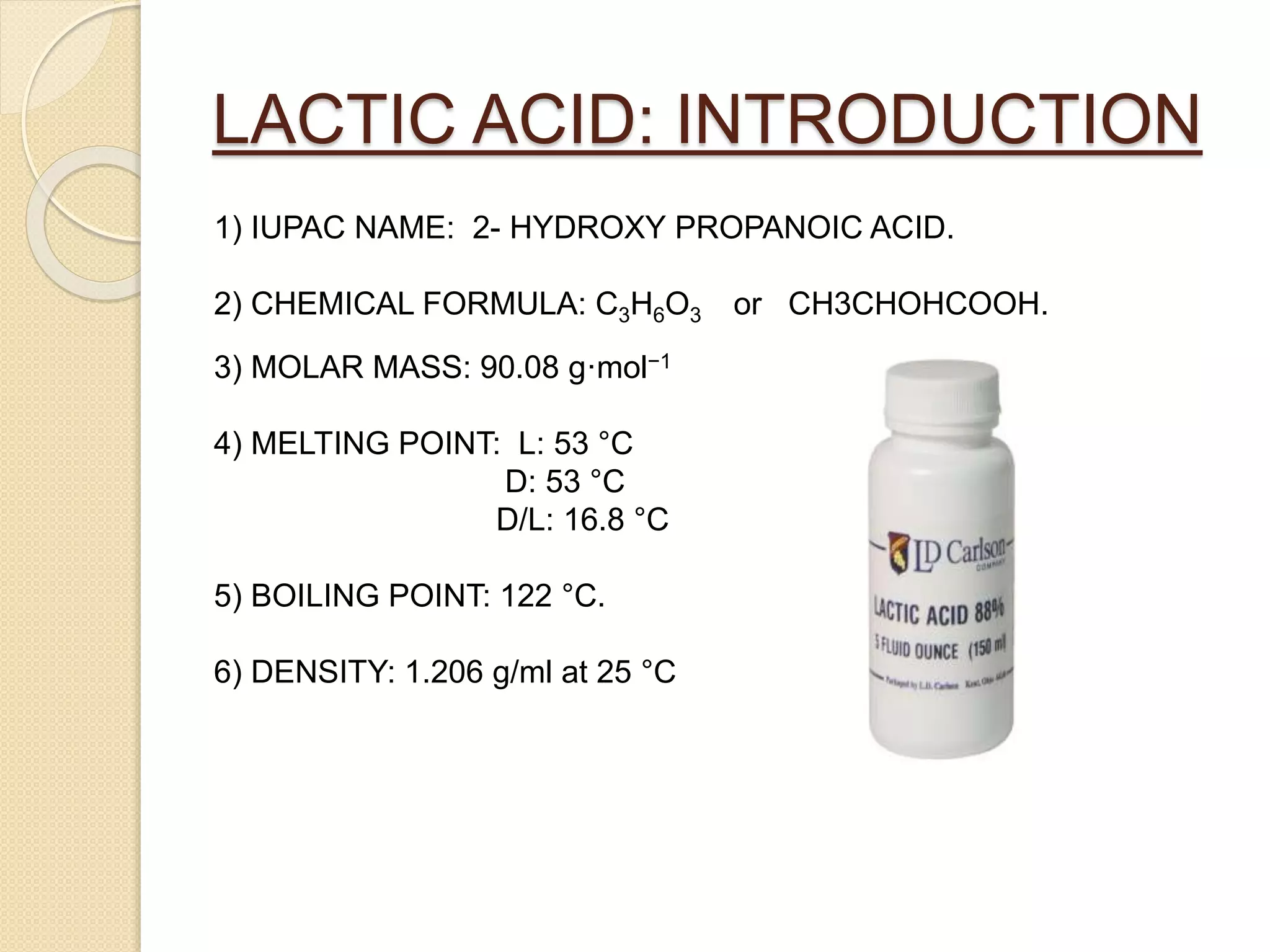 Commercial production of lactic acid | PPTX
