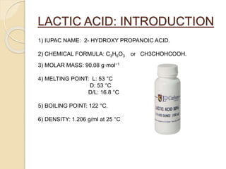 Commercial production of lactic acid | PPTX