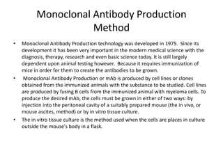 Commercial production of monoclonal antibodies & mABs produce by rdt | PPTX