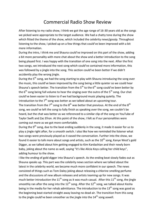 Commercial radio show Review | DOCX