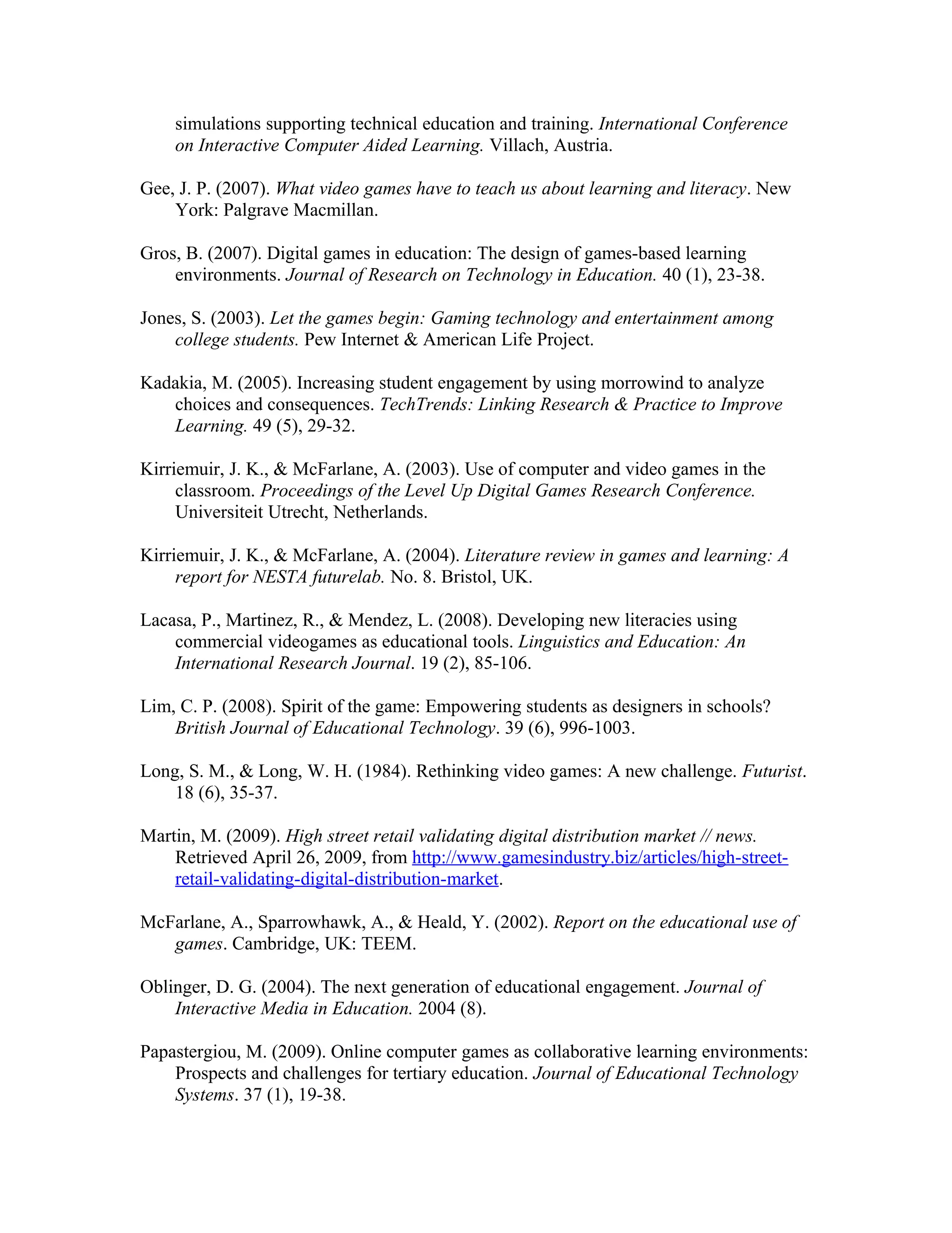 Literature Review: Commercial Video Games In Classroom Education | DOC