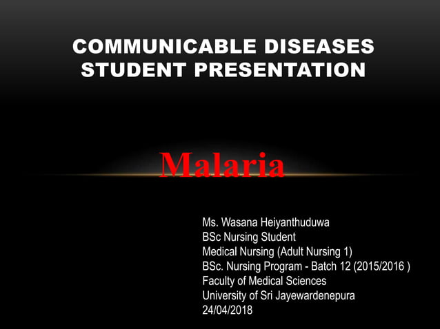 Communicable diseases malariya | PPTX | Infectious Diseases | Diseases and Conditions
