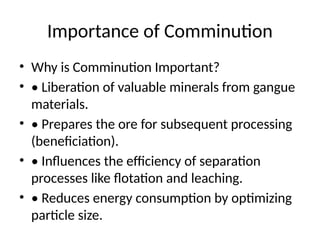 Comminution_of_Minerals.pptx the slides on minerals processing | PPTX