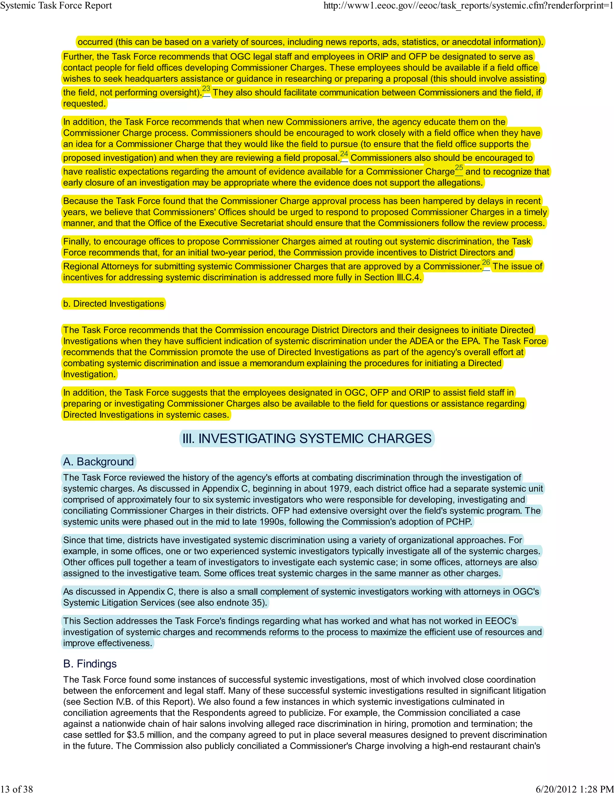 COMMISSIONER CHARGE - EEOC Systematic Task Force | PDF