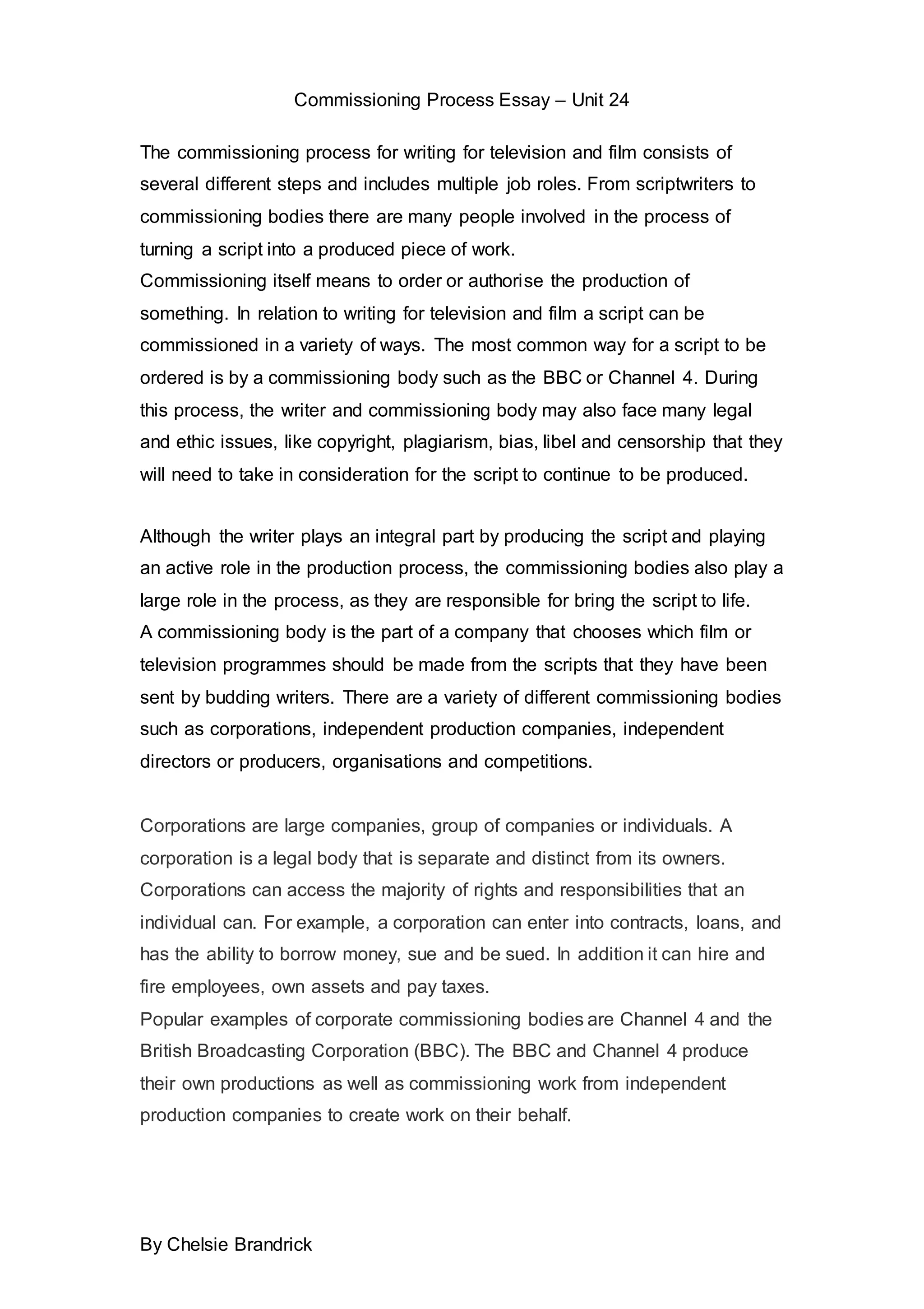 Commissioning Process Essay – Unit 24 | DOCX